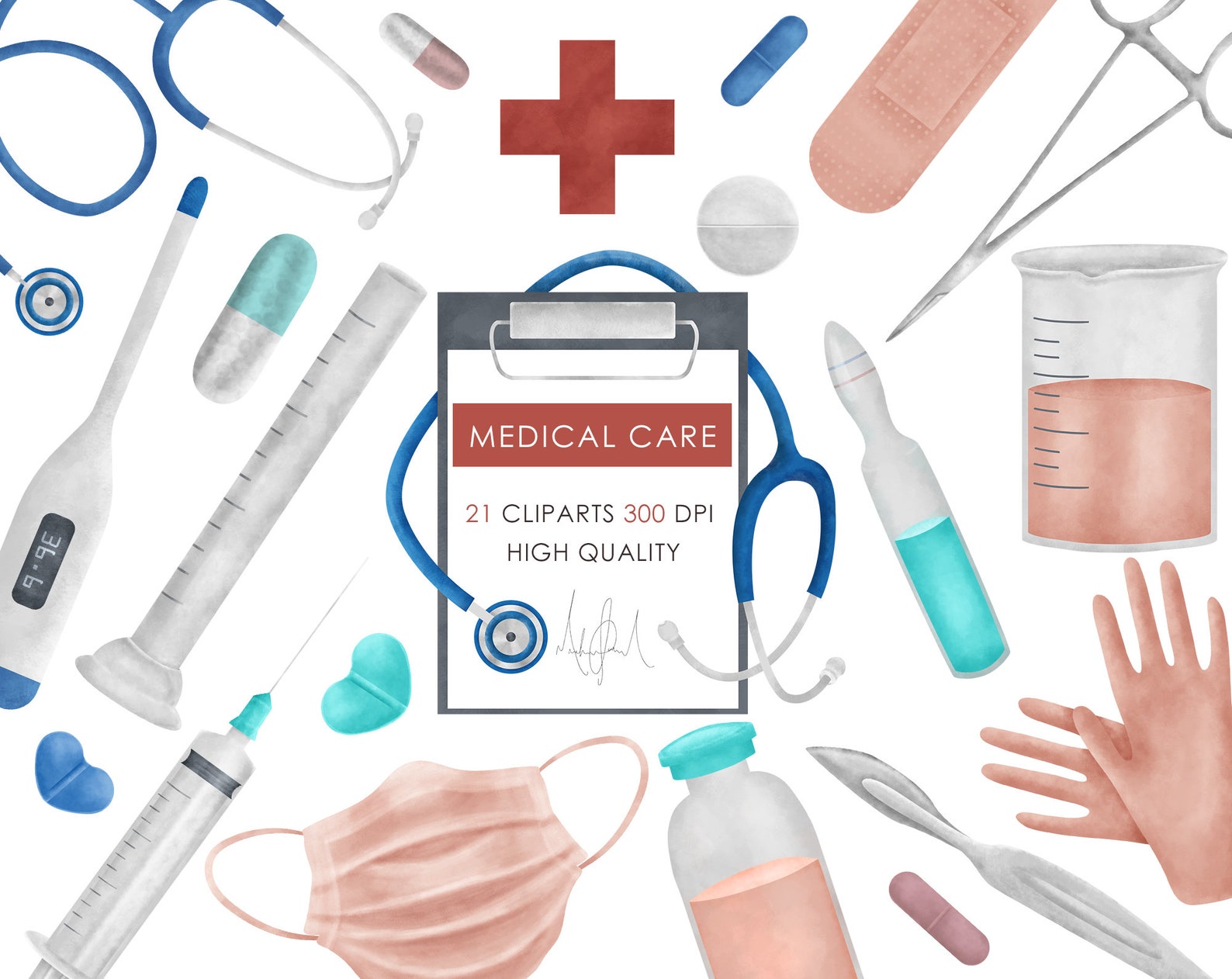 Watercolor Digital Medical Clipart Instant Download Nurse - Etsy