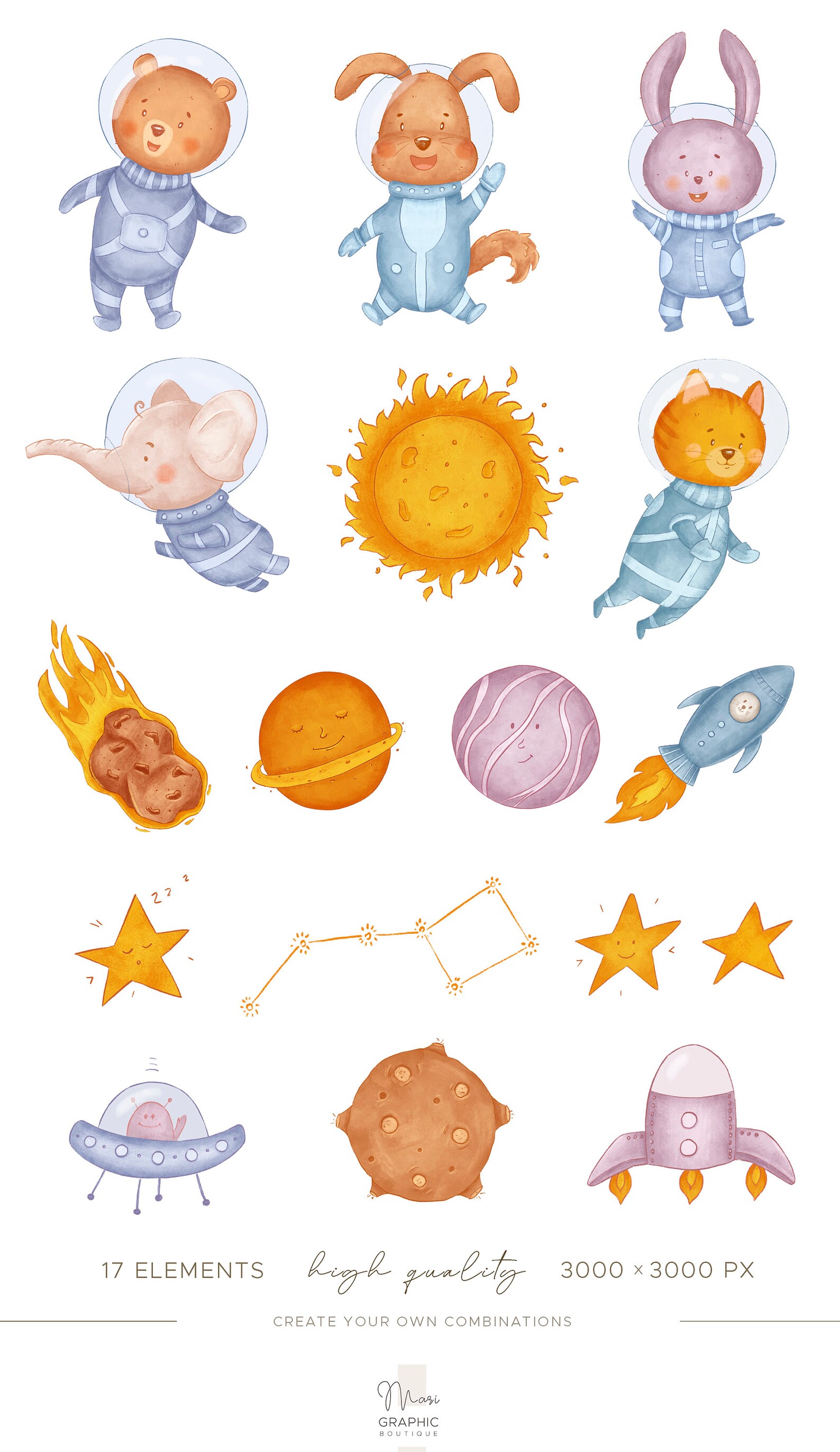Space Clipart, Animals Space Clipart, Space Themed Nursery, Space Cat ...