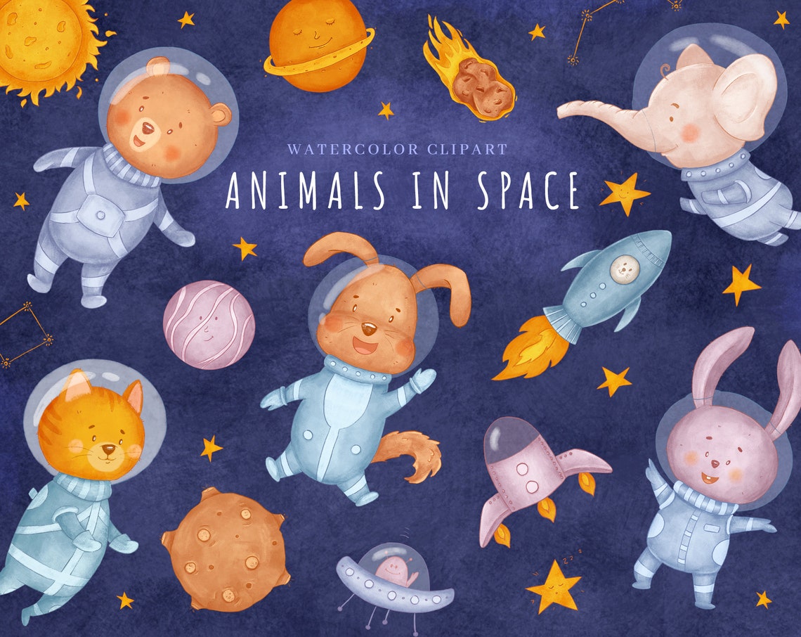 Space Clipart, Animals Space Clipart, Space Themed Nursery, Space Cat ...