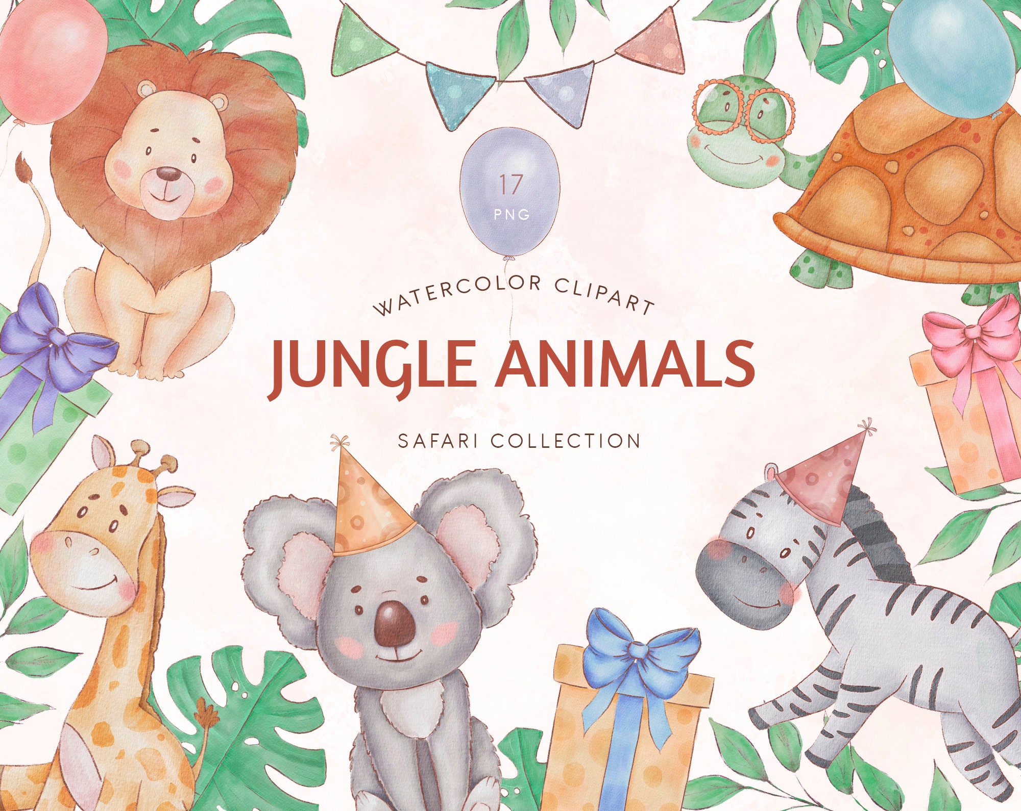 Baby Girl Jungle Animals Clipart