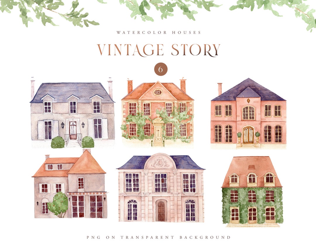 Watercolor Houses Clipart, Wedding Venue Illustration, Landscape Set ...