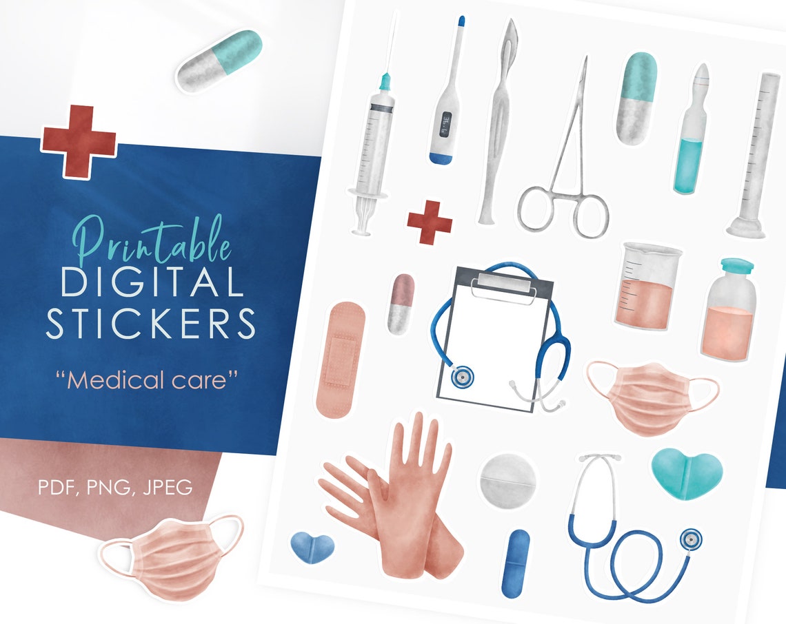 Nurse Medical Digital Stickers Healthcare Medical Stay Home Printable ...