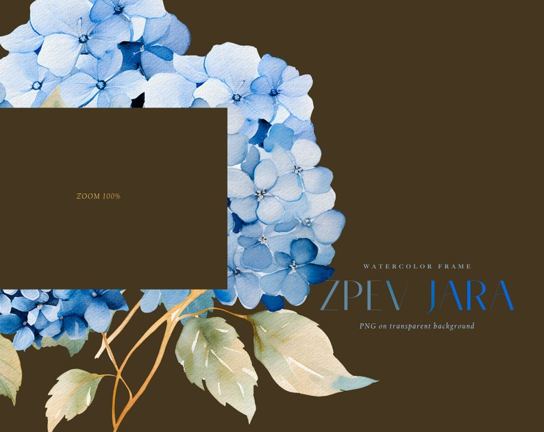 Watercolor Blue Hydrangea Frame, Navy Hydrangea Bouquet Png, Wedding Invitation Clipart, Dusty ...