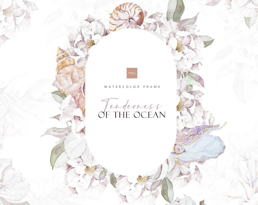 Watercolor Boho Seashell Frame, Sea Clipart, Nautical, Coral Reef ...