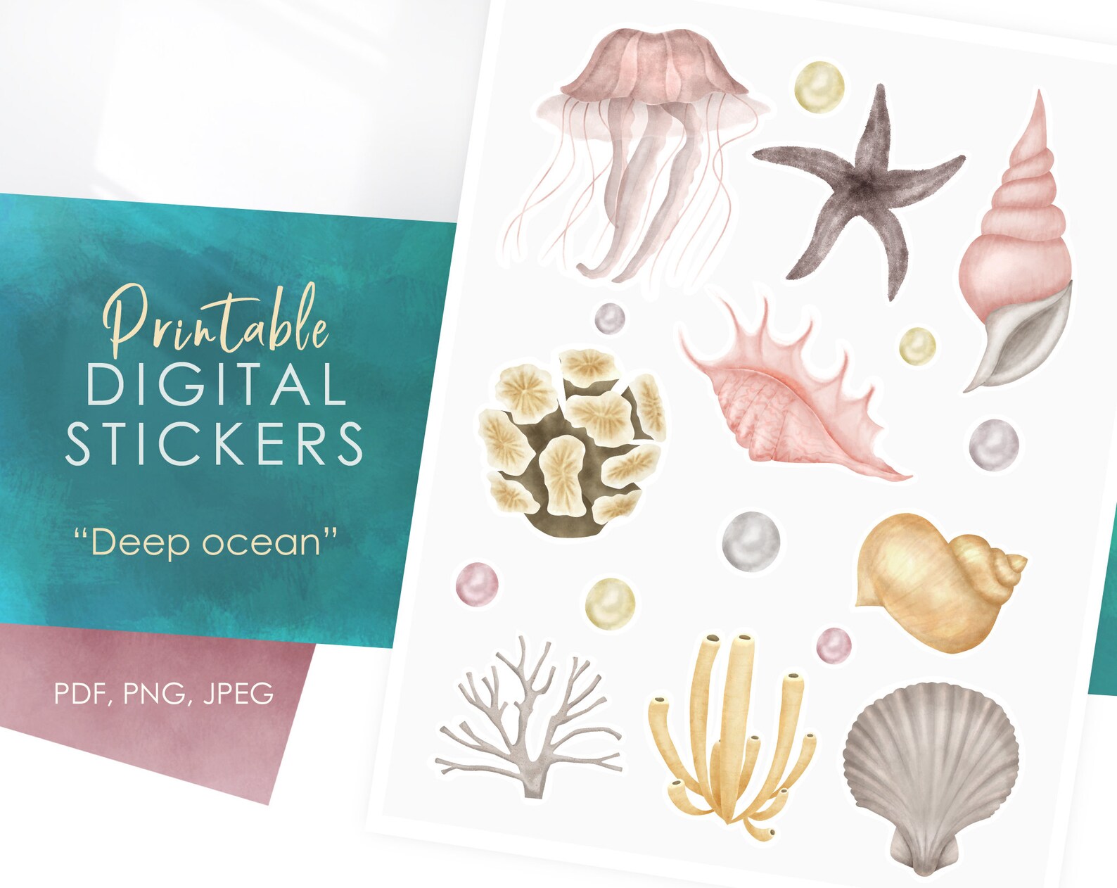 Coral Reef Digital Stickers Watercolor Printable Stickers - Etsy