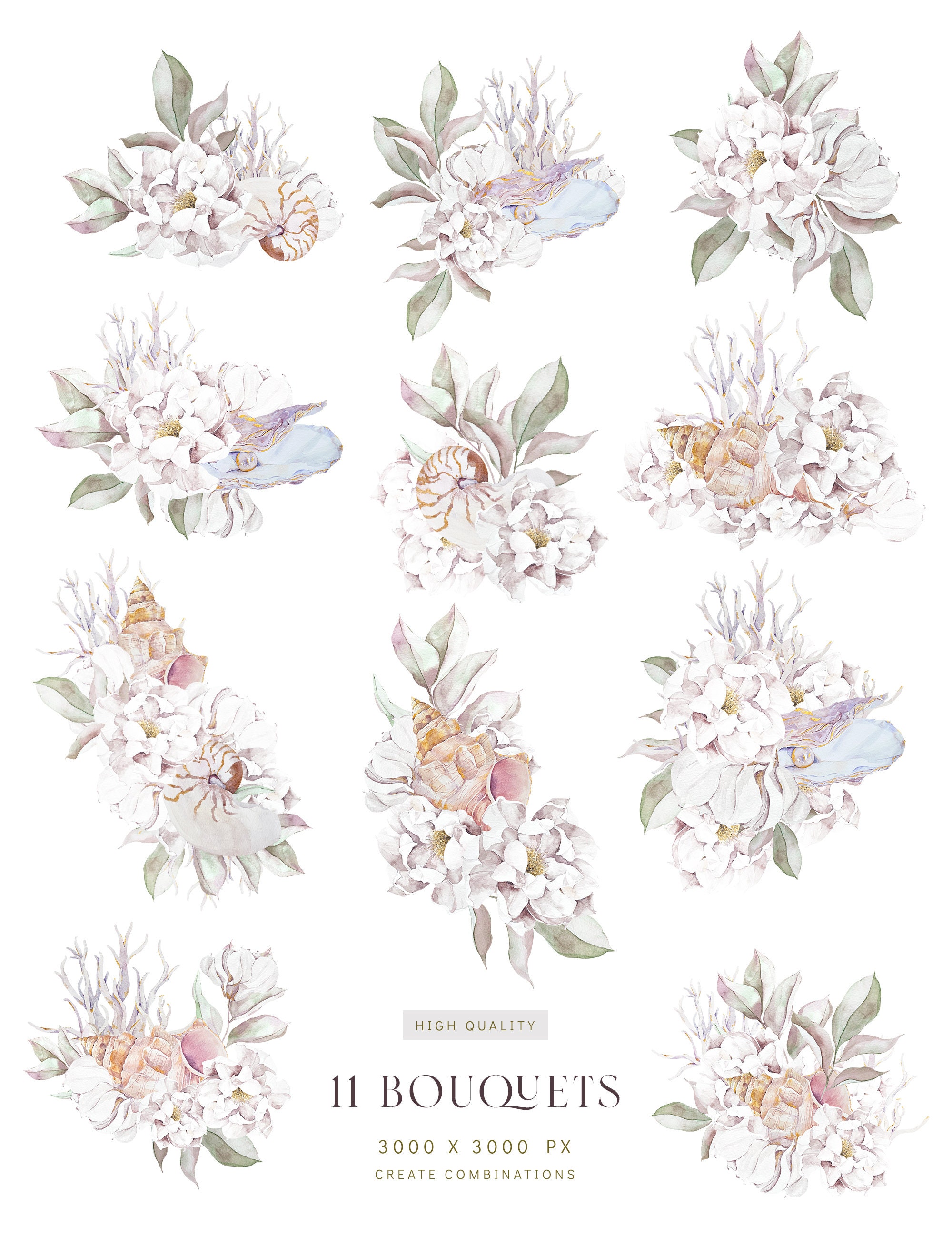 Watercolor Boho, Wedding Seashell Invitations, Pattern, Sea Clipart ...