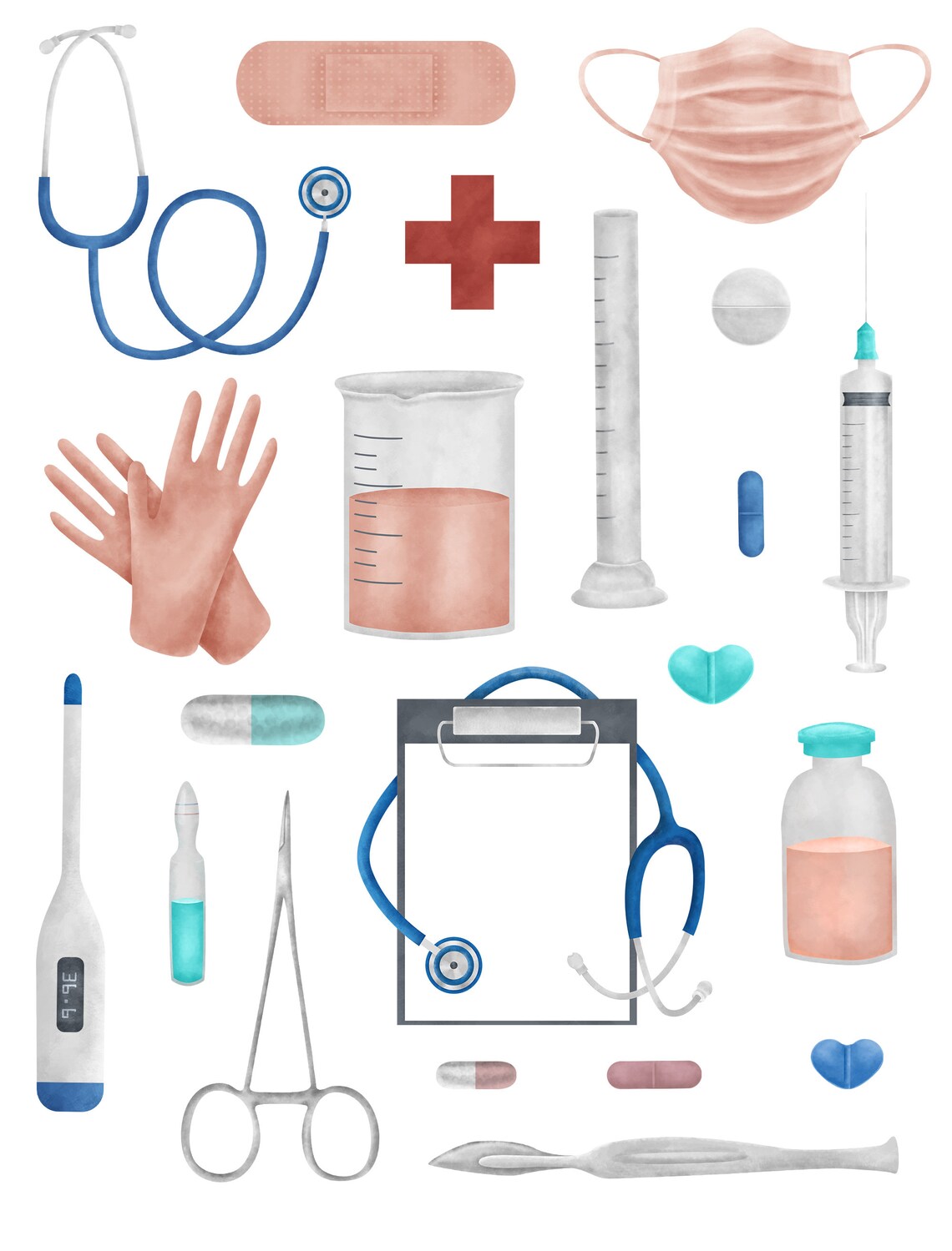 Watercolor Digital Medical Clipart Instant Download Nurse - Etsy