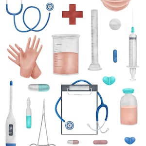 Watercolor Digital Medical Clipart, Instant Download Nurse Art, Medical ...