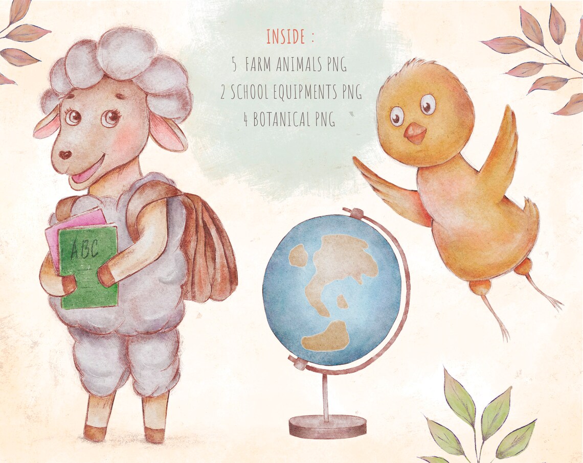 School Animals Clipart, Farm Decor, Farm Animals Nursery, Back to ...
