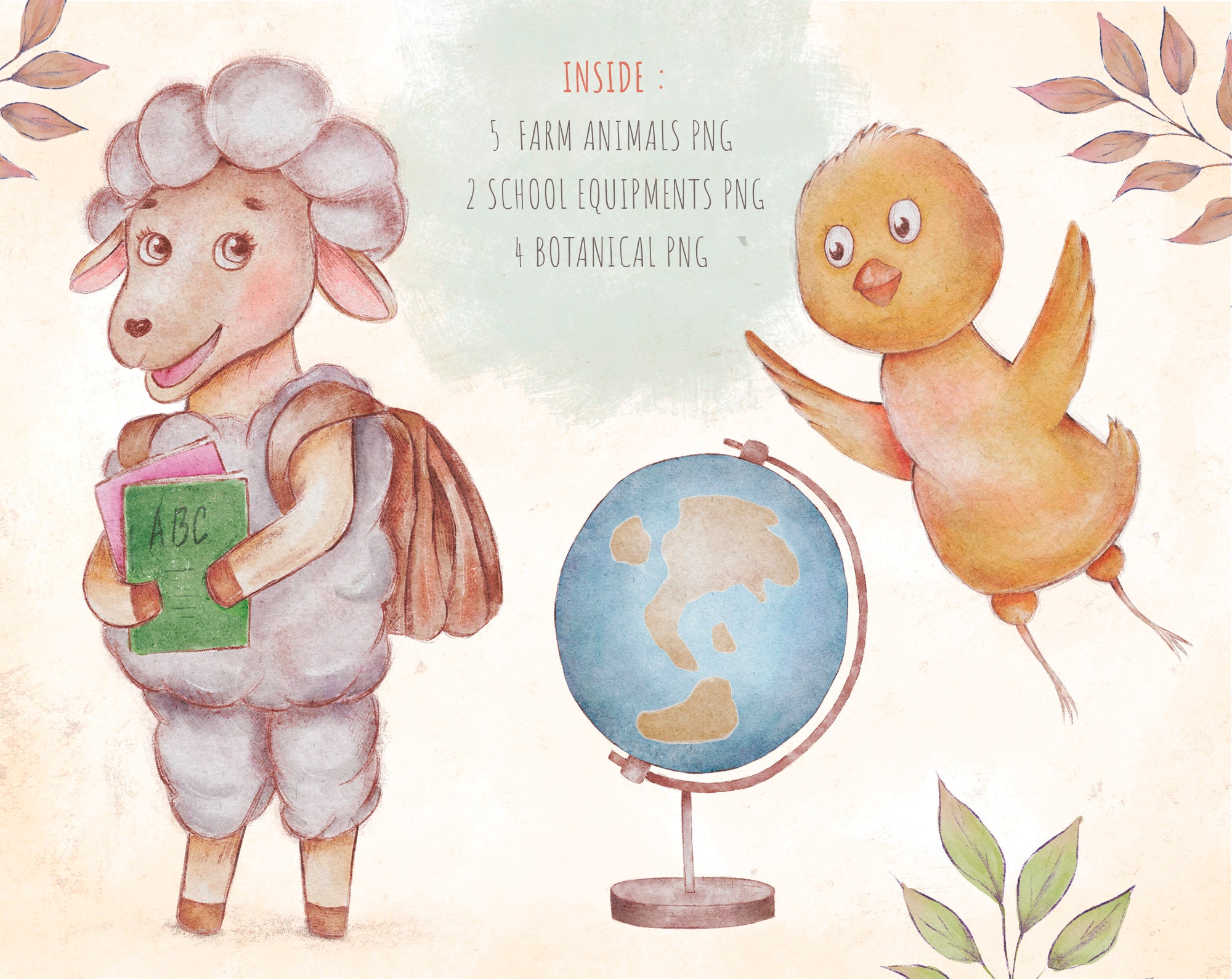 School Animals Clipart, Farm Decor, Farm Animals Nursery, Back to ...