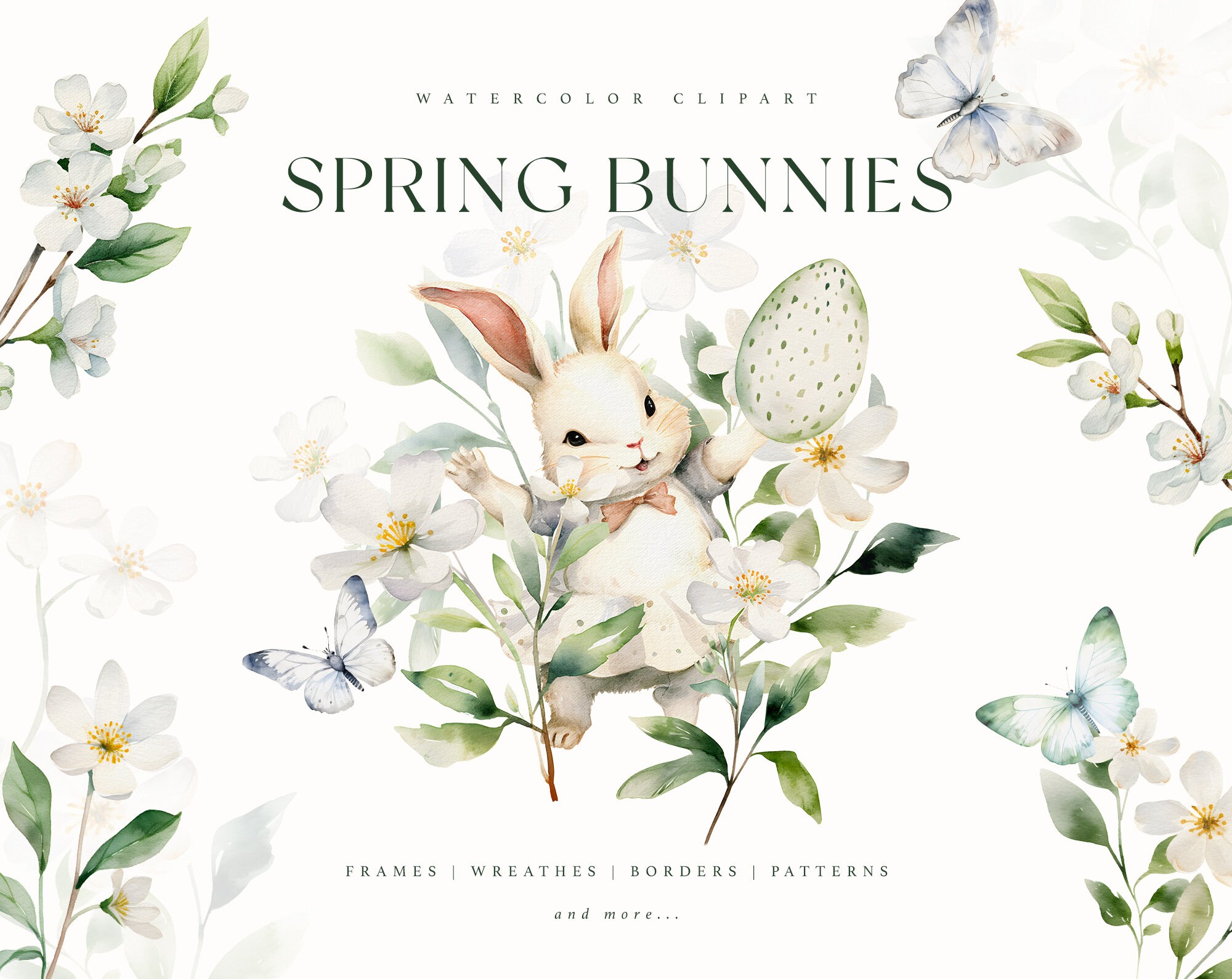 Watercolor Bunnies Clipart, Watercolor Easter Clipart, Spring White ...