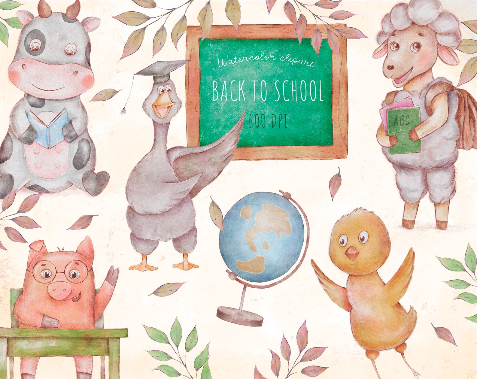 School Animals Clipart, Farm Decor, Farm Animals Nursery, Back to ...