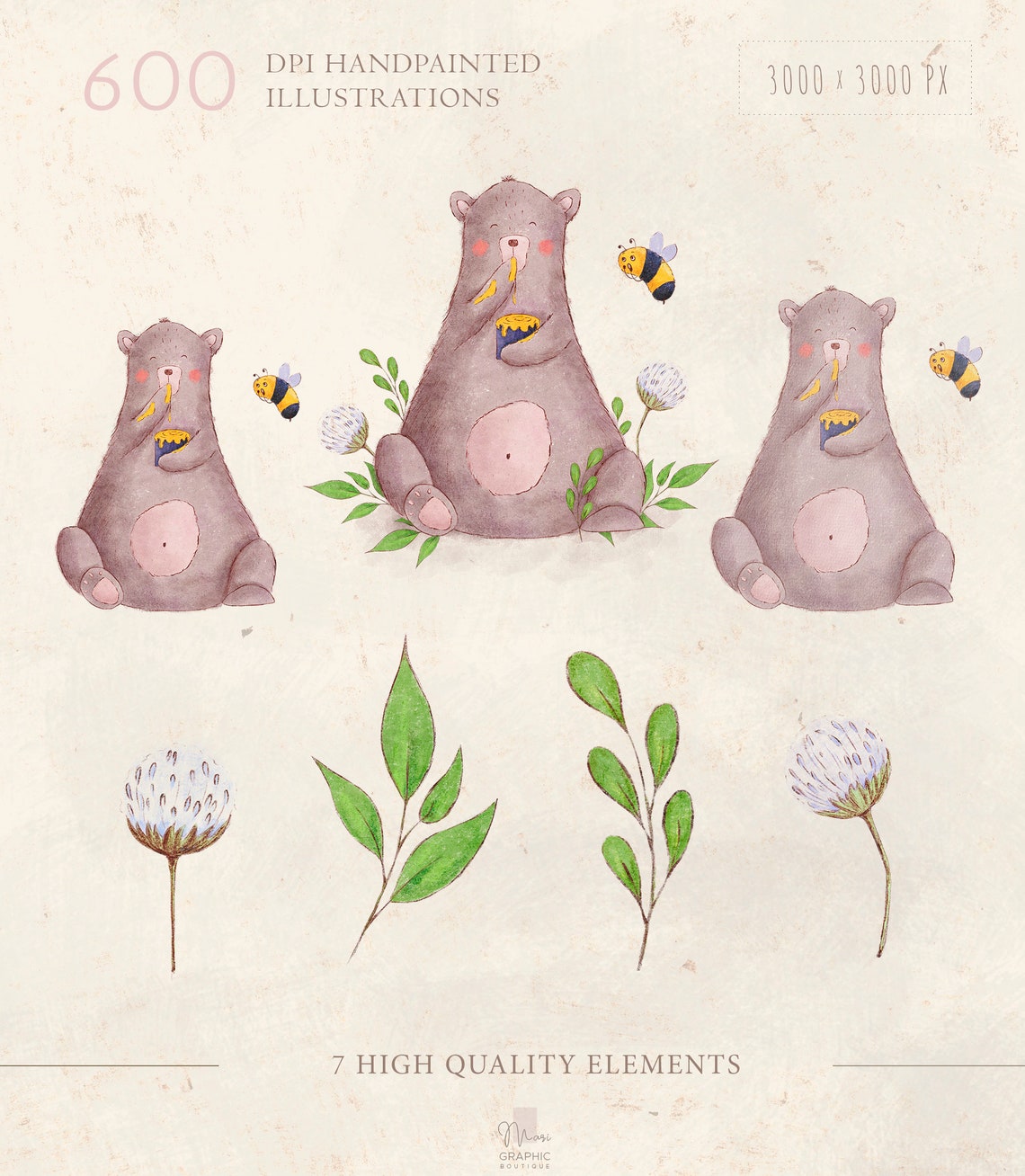 Cute Watercolor Bear Clipart Bear Baby Shower Clipart - Etsy