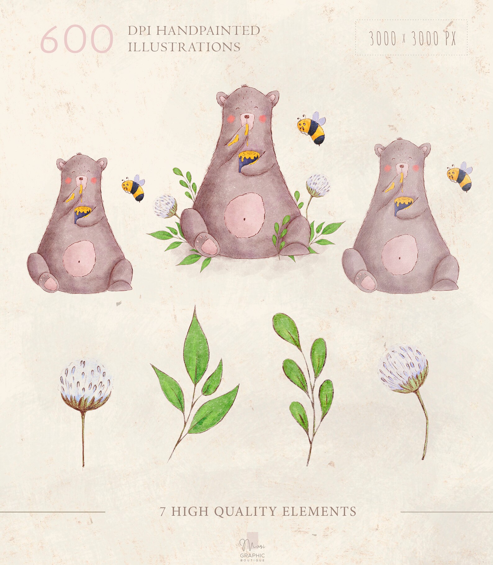 Cute Watercolor Bear Clipart Bear Baby Shower Clipart - Etsy