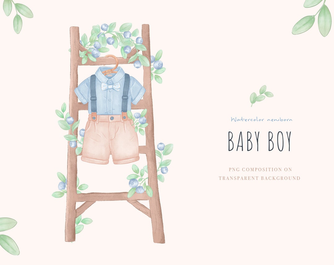 Watercolor Newborn Clothes Clipart, Baby Boy Clothes Png, Baby Shower ...
