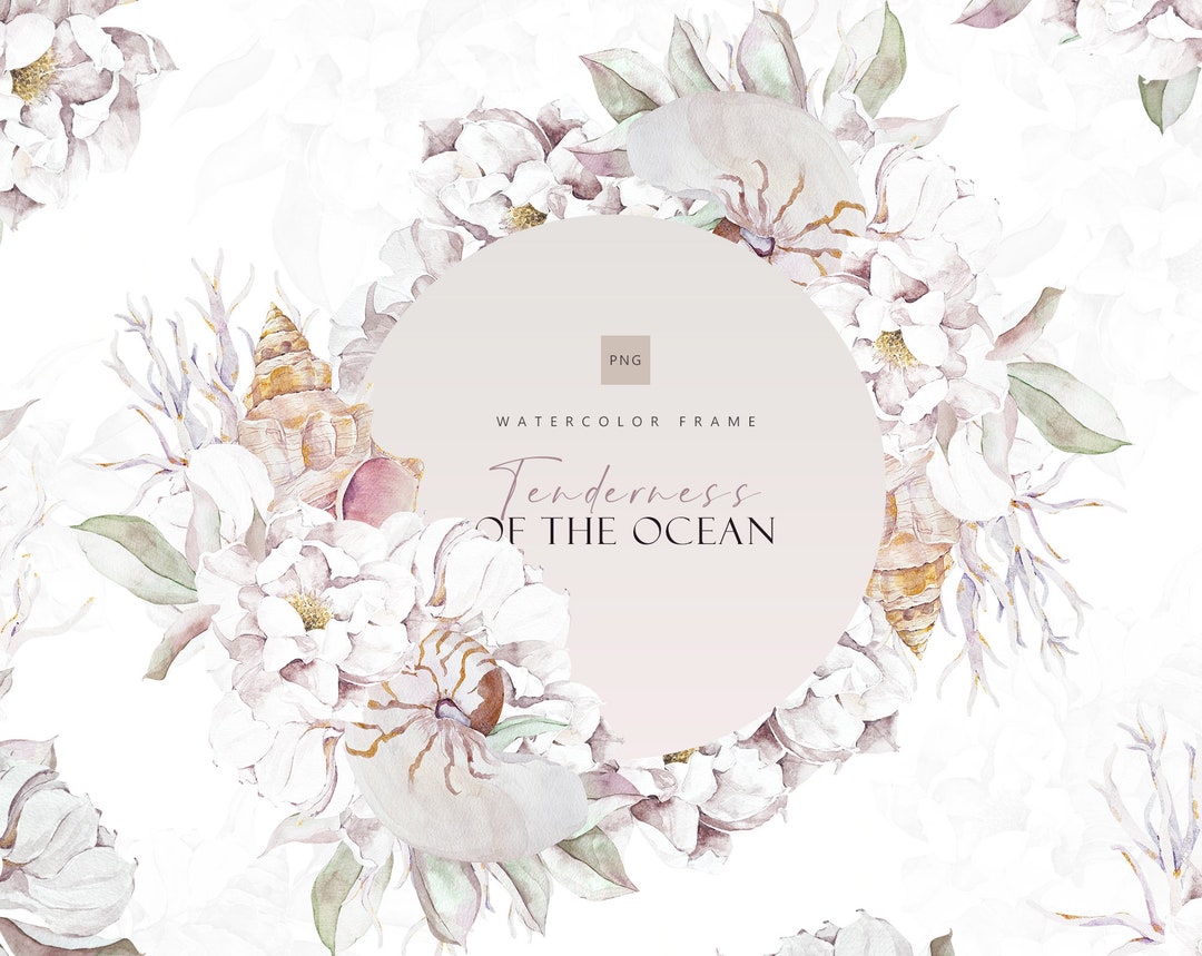 Watercolor Boho Seashell Frame, Sea Clipart, Nautical, Coral Reef ...