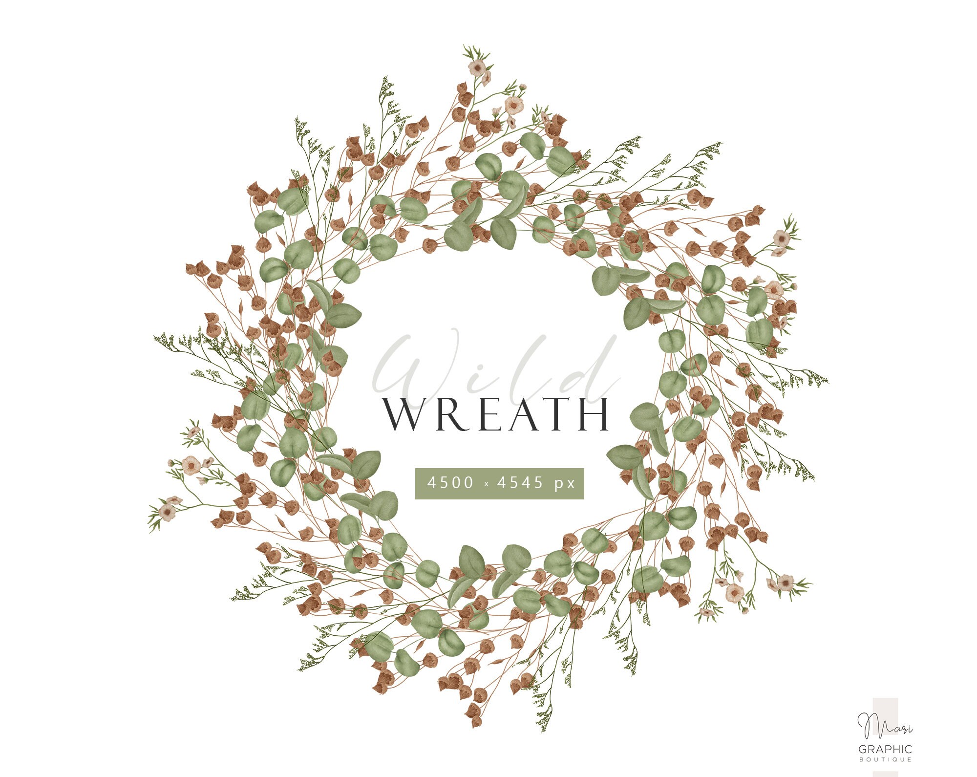 Wild rustic botanical wreath digital png greenery clip art | Etsy