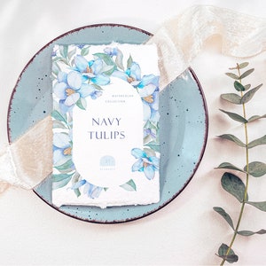 Watercolor Navy Tulip Clipart, Navy Flower Frame Png, Blue Tulips ...