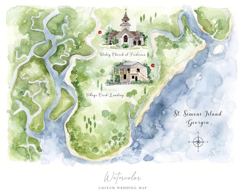 Custom Watercolor Wedding Map, Personalized Watercolor Wedding Venue ...