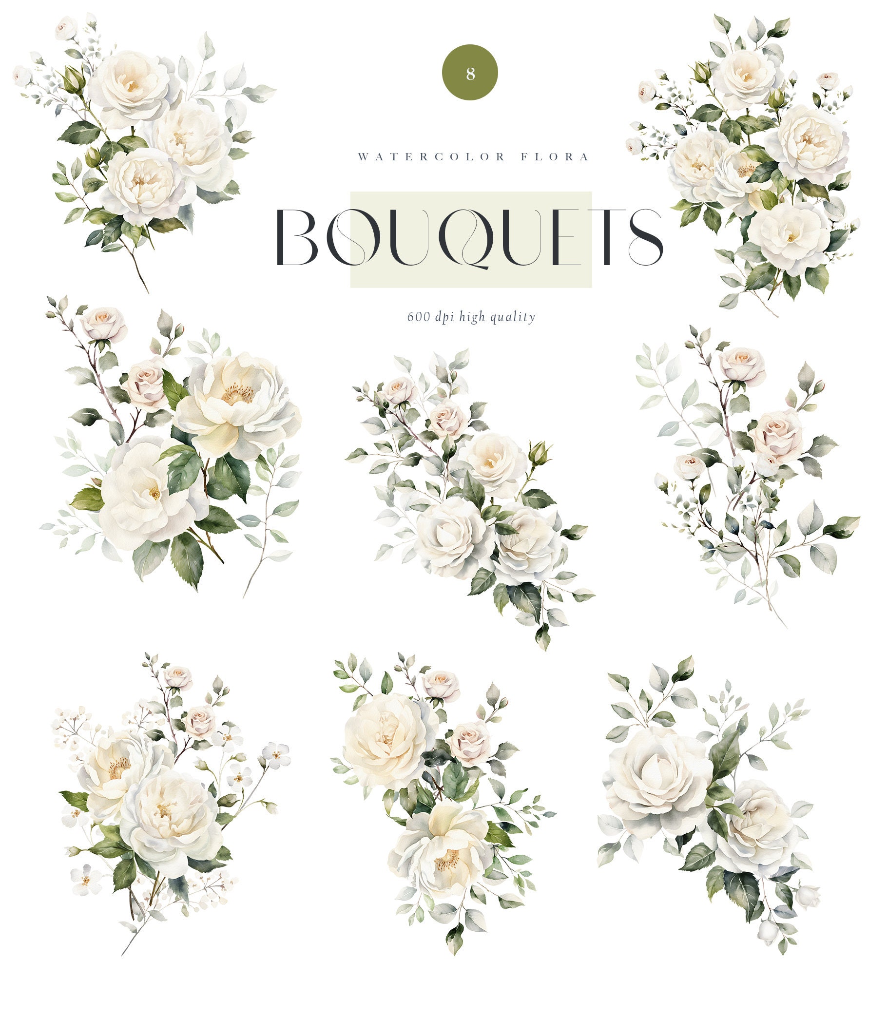 Watercolor White Peonies Clipart, Wedding White Flower Bouquets, White ...