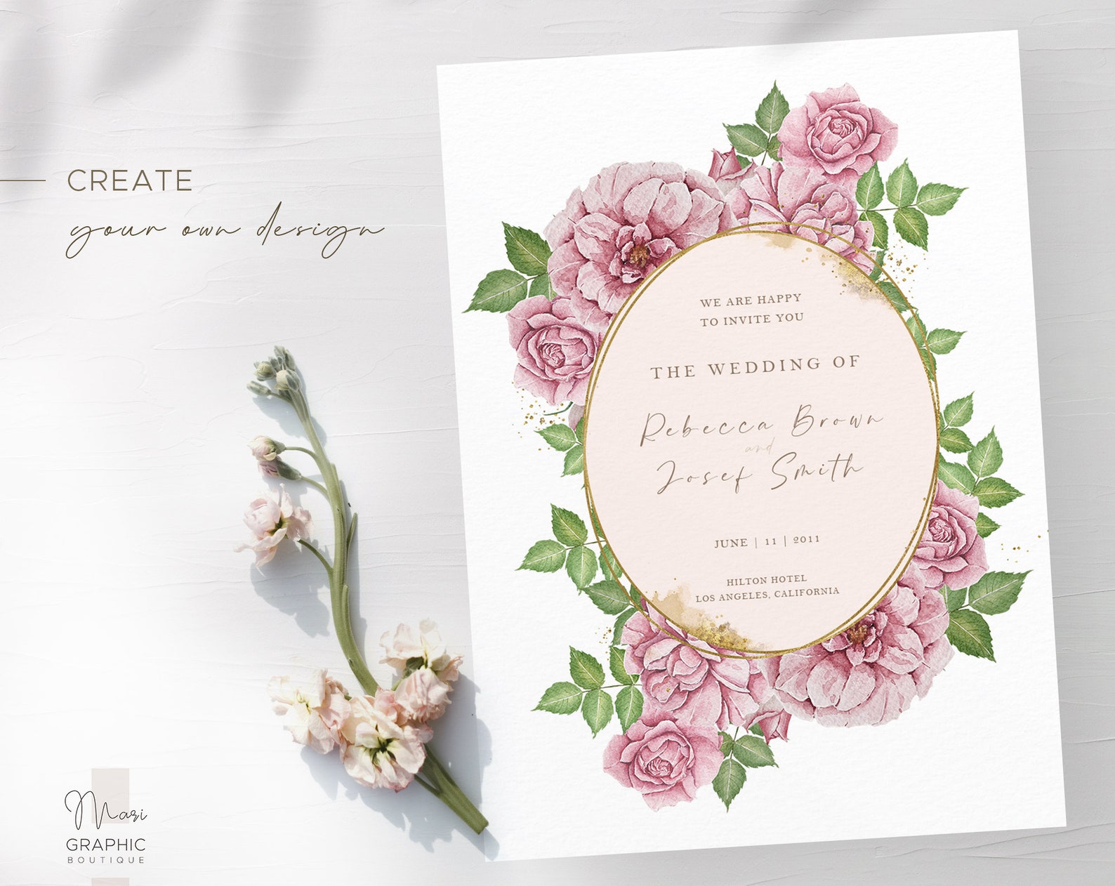 Watercolor Rustic Tea Roses Clipart, Vintage Floral Frame, Pink Rose ...