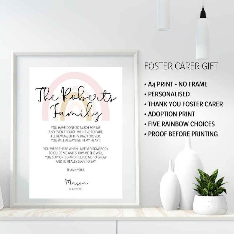 Custom Foster Carer Gift Adoption Print Thank You Foster | Etsy