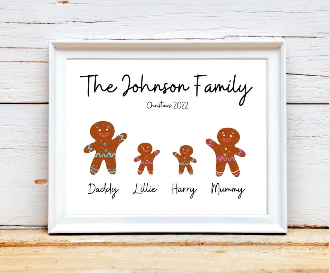 Personalised Gingerbread Man Family Print, Custom Christmas Gift ...