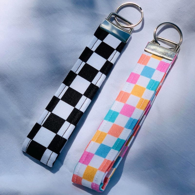 Checkerboard Lanyard Wristlet Keychain - Etsy