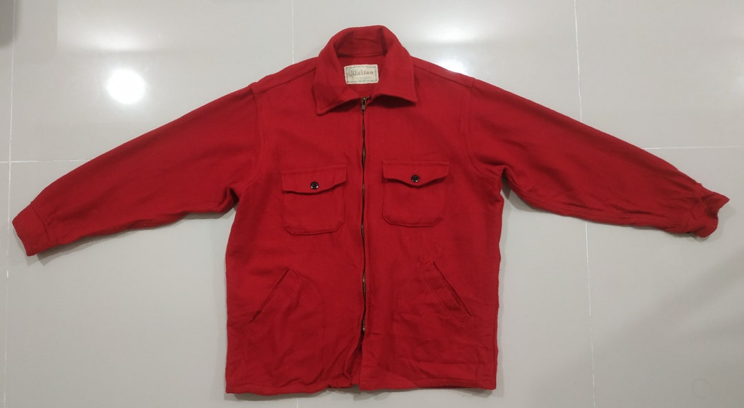Vintage 80s Melton Jacket Red Color Size L Made in USA - Etsy