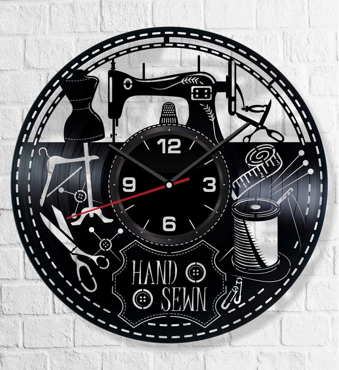 Sewing Machine Wall Clock Made of Vinyl Record Sewing Salon - Etsy