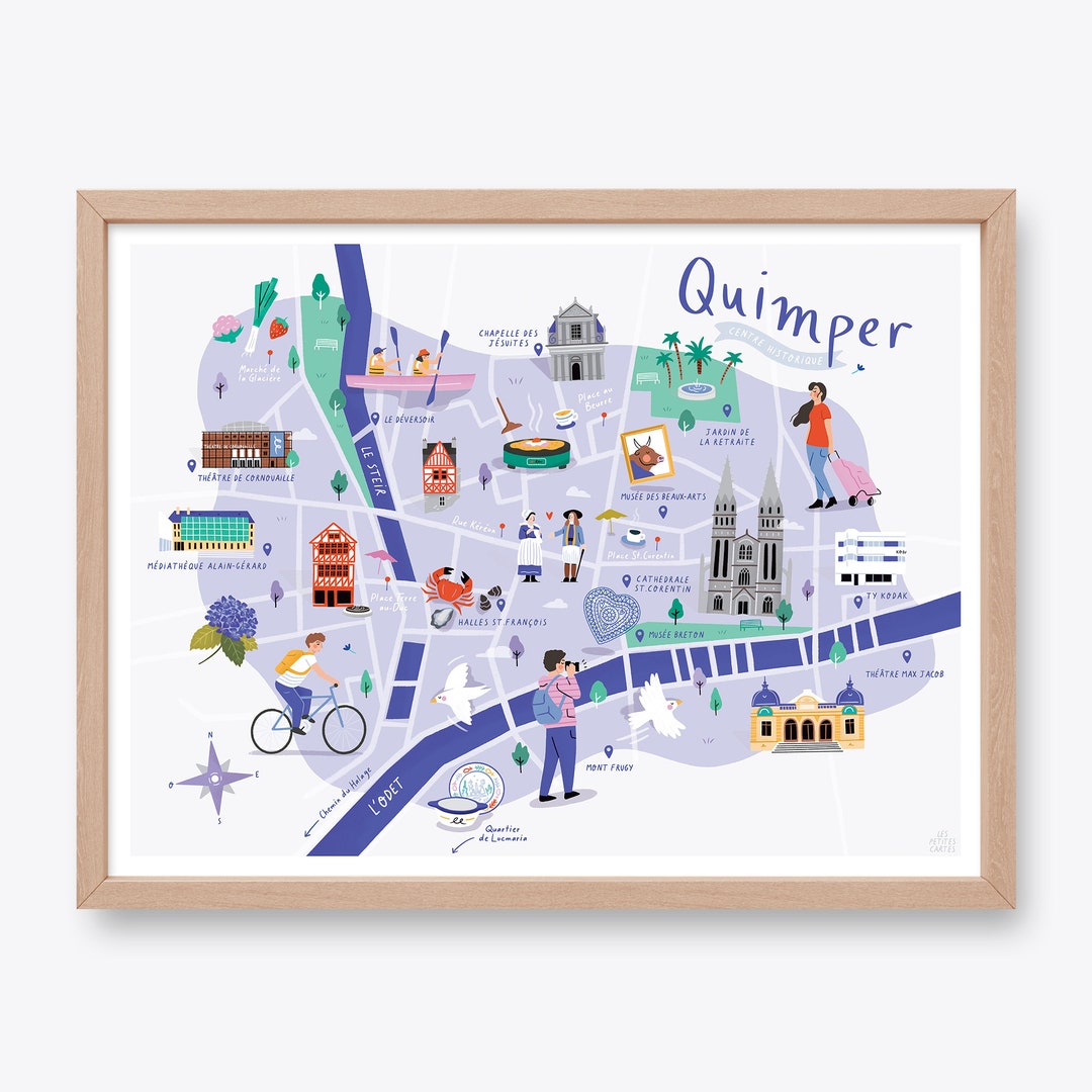 City of Quimper - Illustrated Map - Poster of Brittany - Etsy