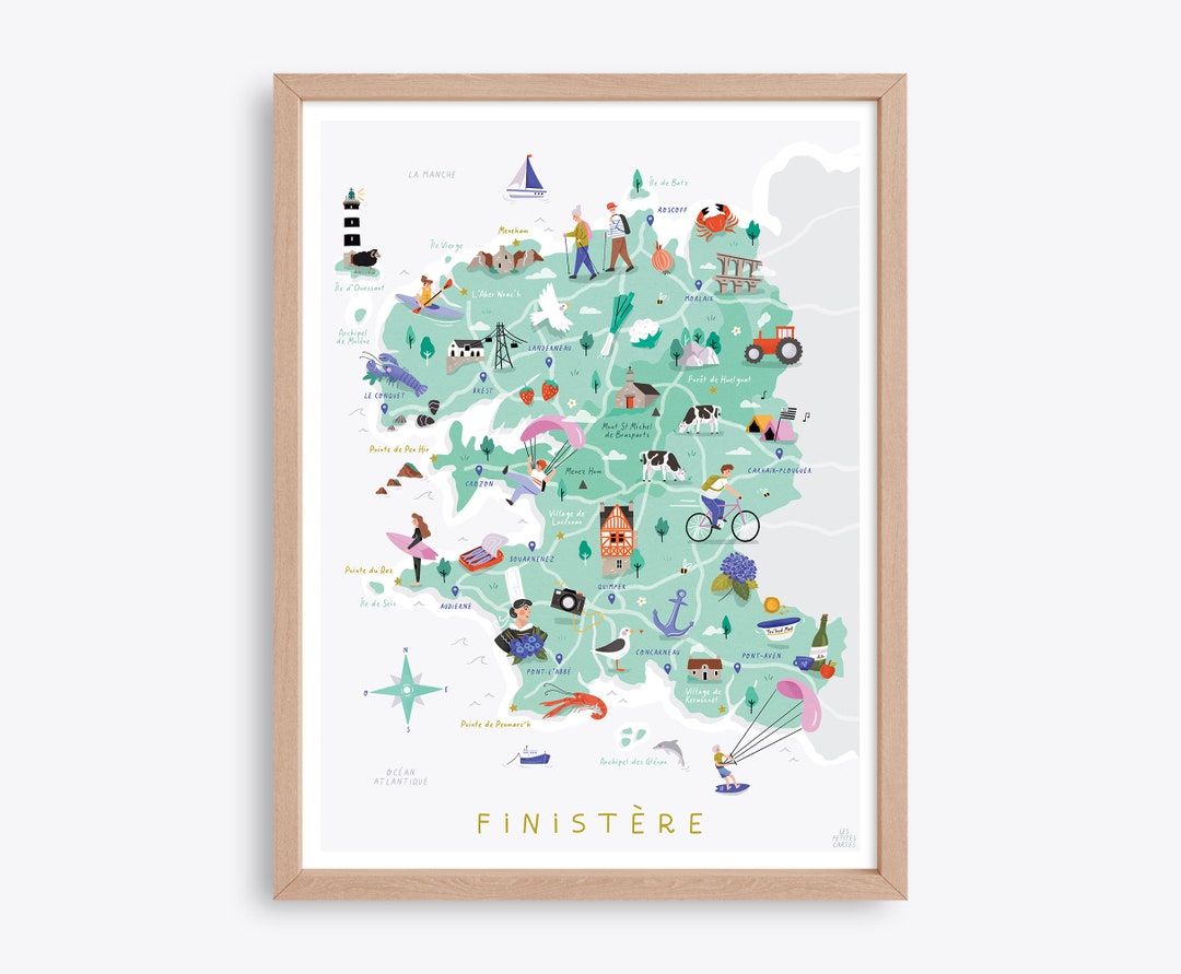LE FINISTÈRE - Map of Brittany / Breton Department - Illustrated Poster ...