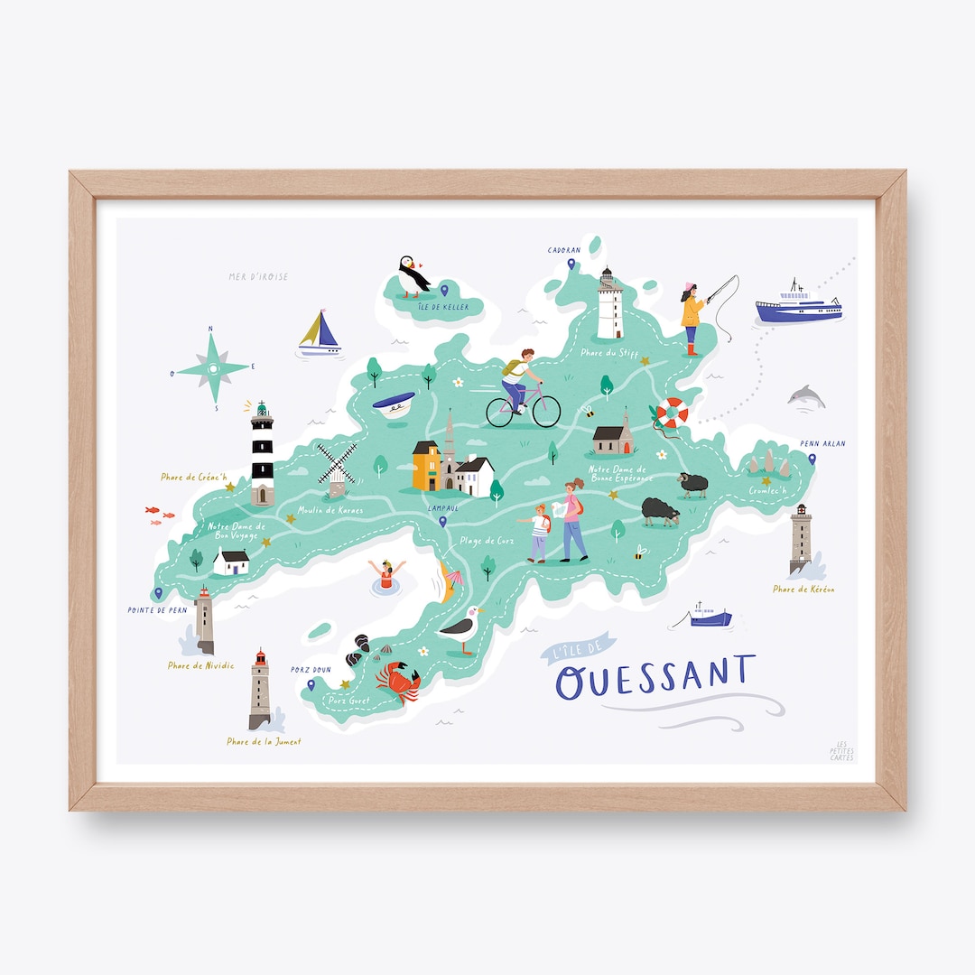 ISLAND OF OUESSANT Map of Brittany/finistère Illustrated Poster - Etsy