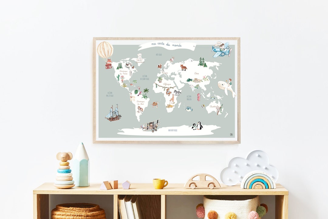 Customizable Children's World Map Poster - Etsy