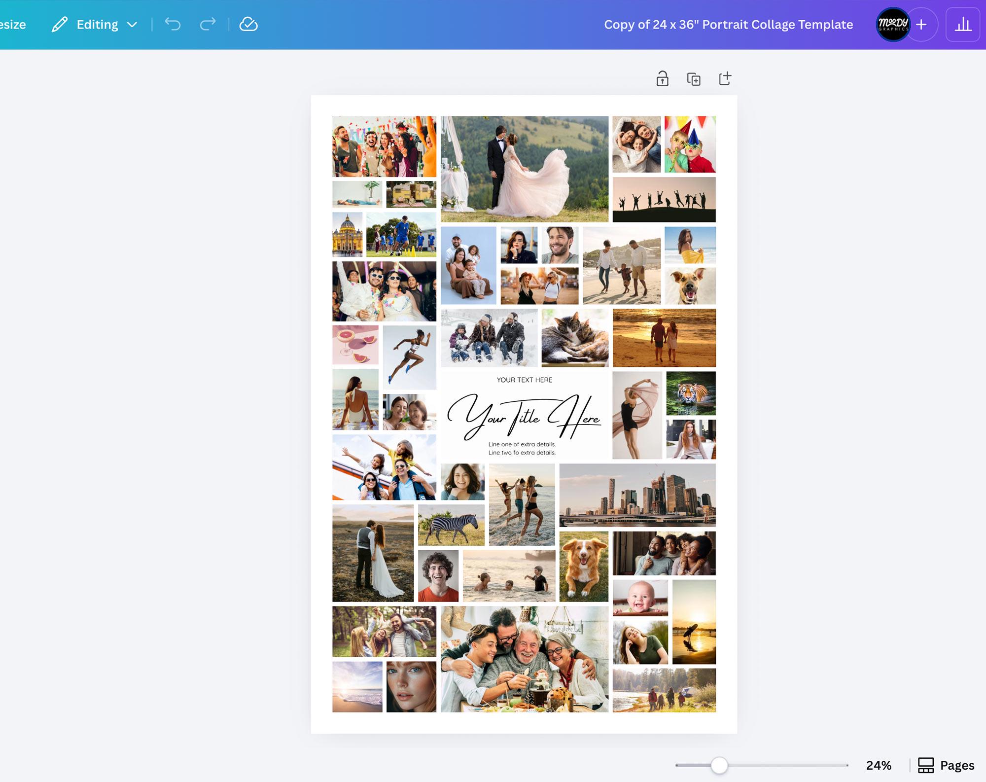 24x36 Canva Photo Collage, Poster Collage Template for 45 Photos, Any ...