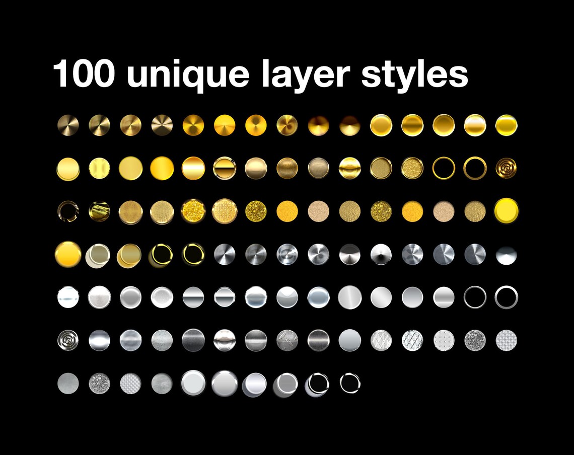 Photoshop Gold & Silver Layer Styles | 50 Gold Styles, 50 Silver Style ...
