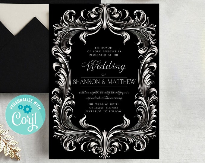 Elegant Gothic Wedding Invitation Template, Editable Invitation, DIY ...