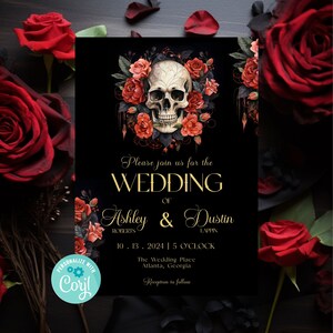 Skull Gothic Wedding Invitation Template, Black Wedding Invitation, DIY ...