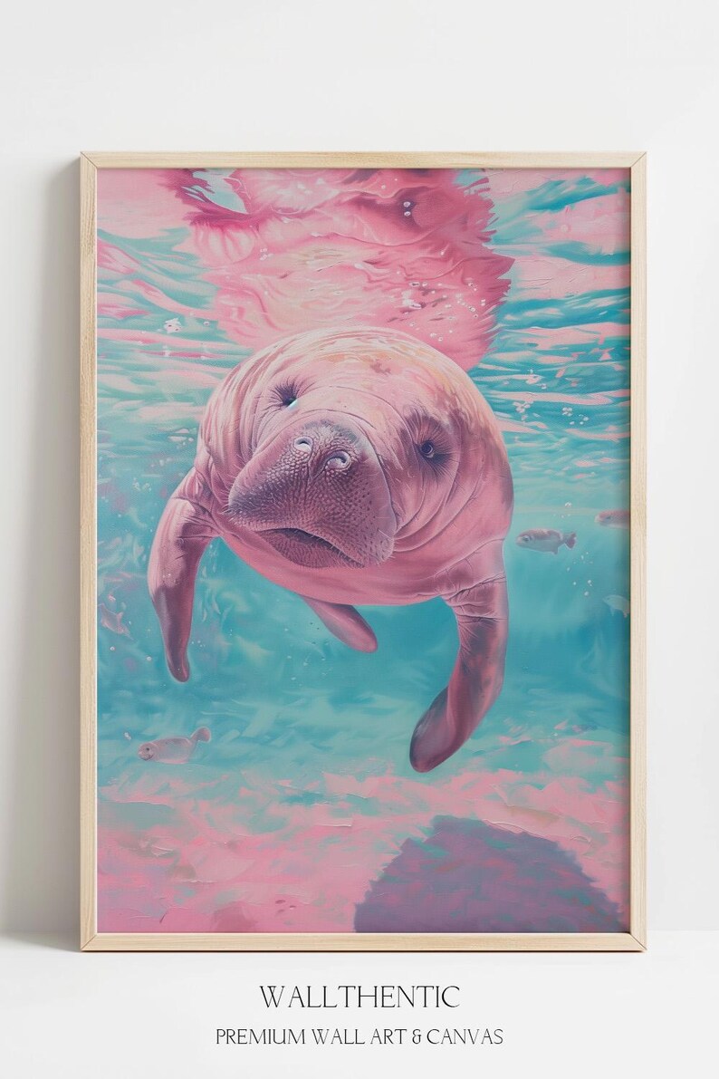 Pink Manatee in the Water, Girly Decor, Coastal Decor, Beach House ...