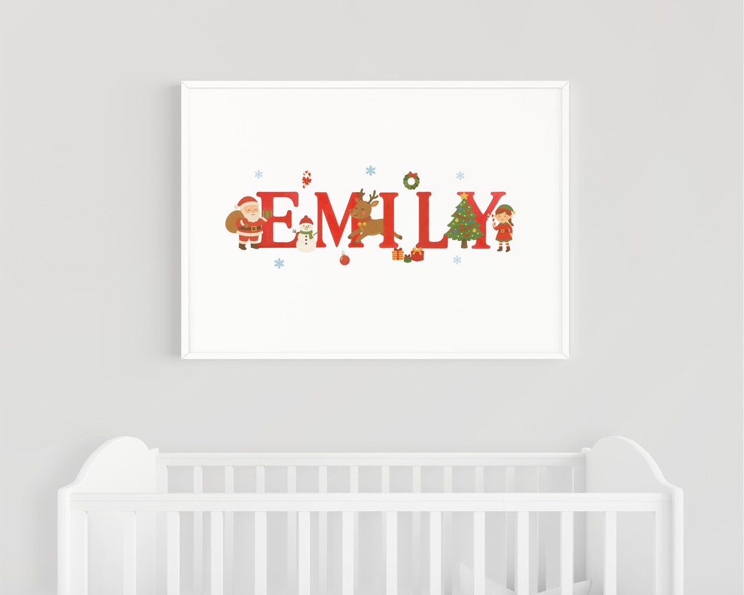 Christmas Baby Name Illustration, Custom Christmas Prints, Holiday Home ...