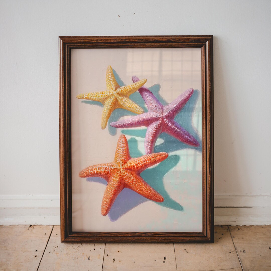 Pastel Pink Starfish Painting, Coastal Beach House Kitchen Art Print ...