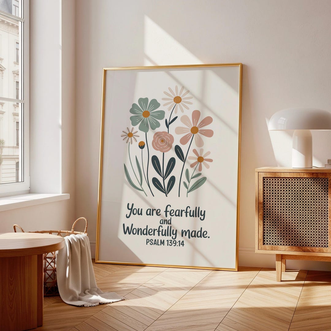 You Are Fearfully and Wonderfully Made Floral Wall Print, Christian ...