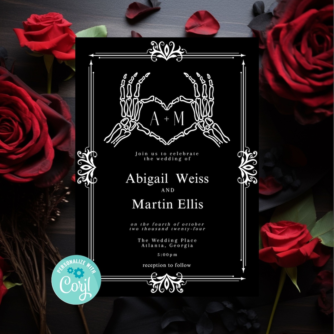 Gothic Wedding Invitation Template, Black Wedding Invitation, Editable ...
