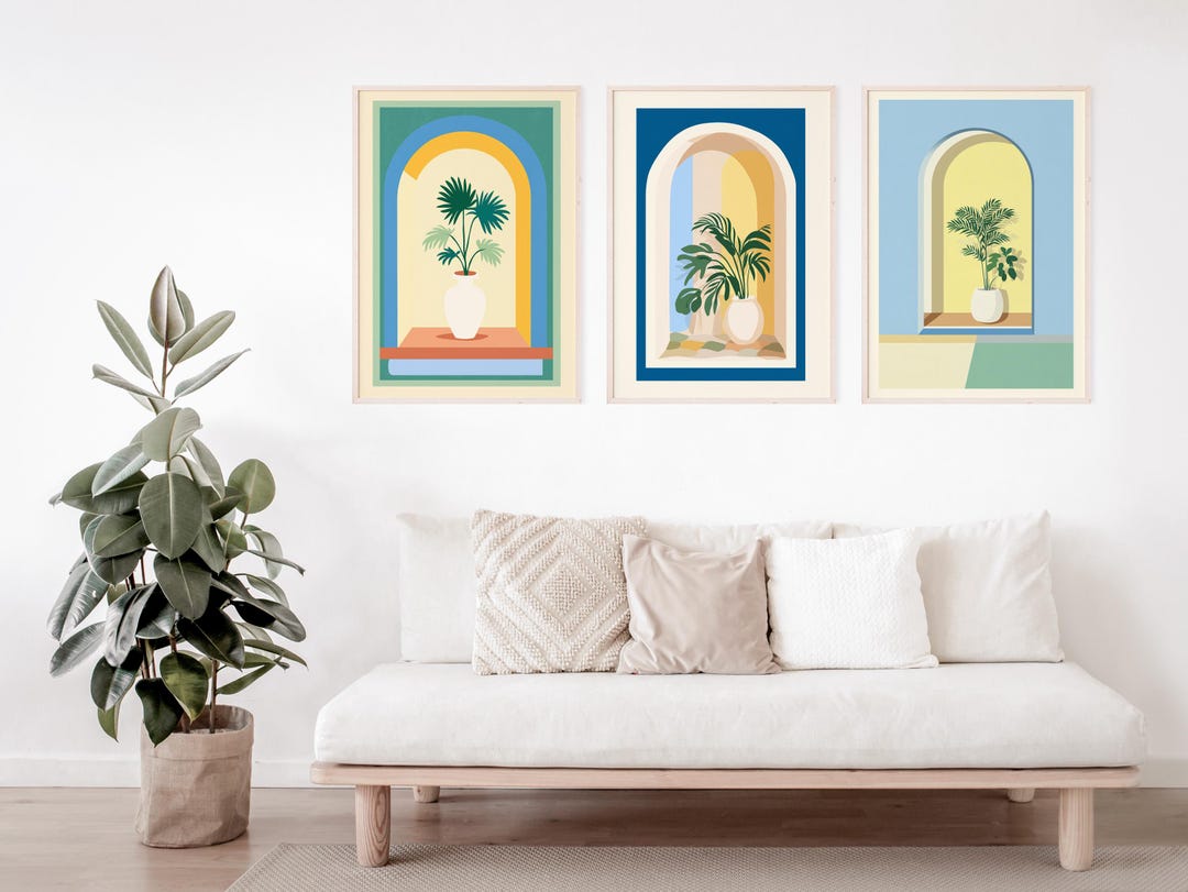 Set of 3 Palm Tree Posters, Tropical Vase Wall Art, Boho Arch Botanical ...