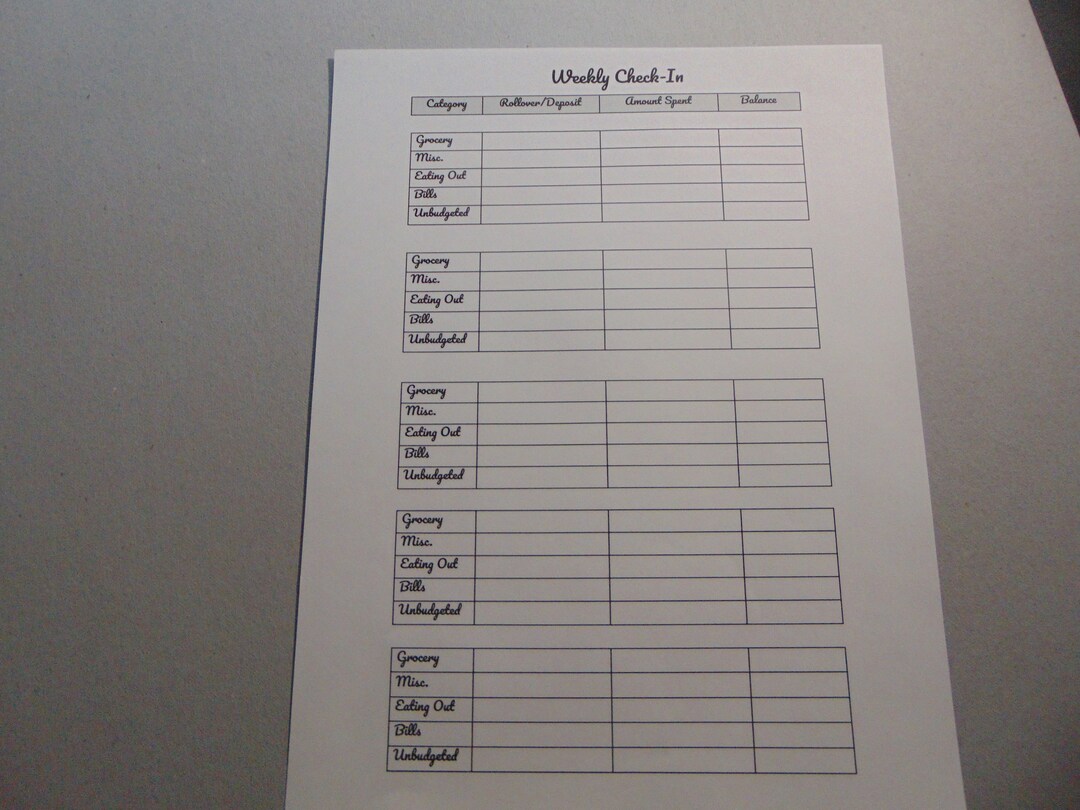 Budget Worksheet Weekly Checkin - Etsy