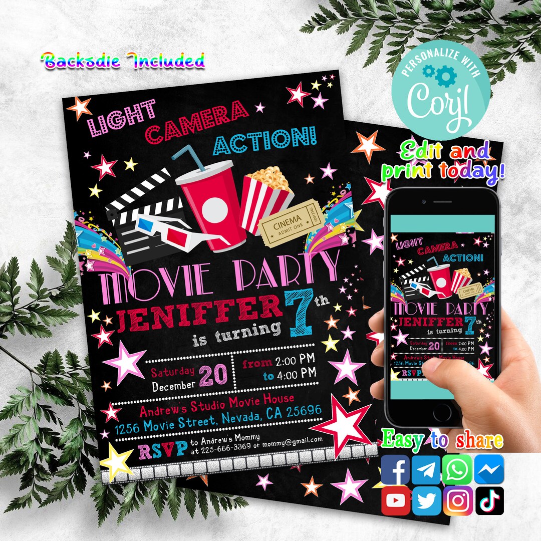 Movie Birthday Invitation Movie Birthday Invitations Movie - Etsy