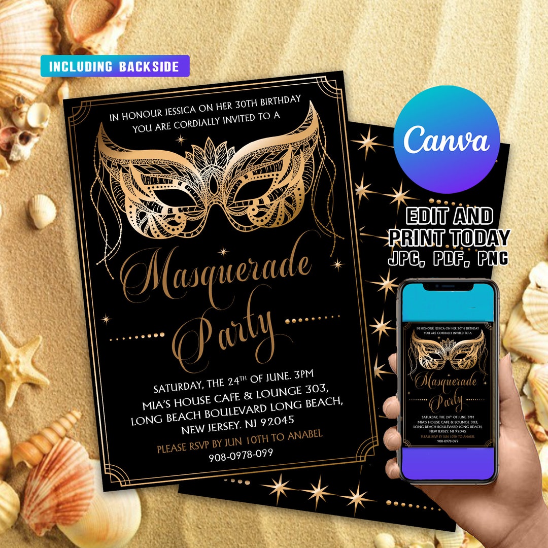 Masquerade Birthday Party Invitation, Mask Birthday, Birthday Party ...