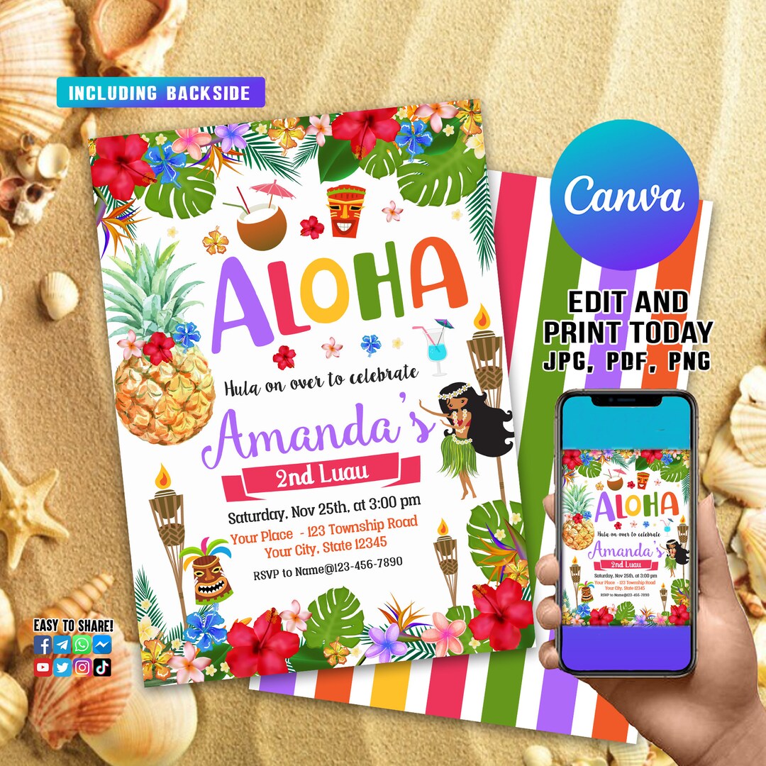 Editable Aloha Pool Party Invitation, Hawaiian Birthday Invite ...