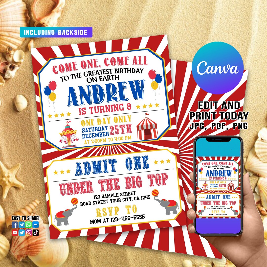 Editable Carnival Invitation, Carnival Birthday Party Invitation ...