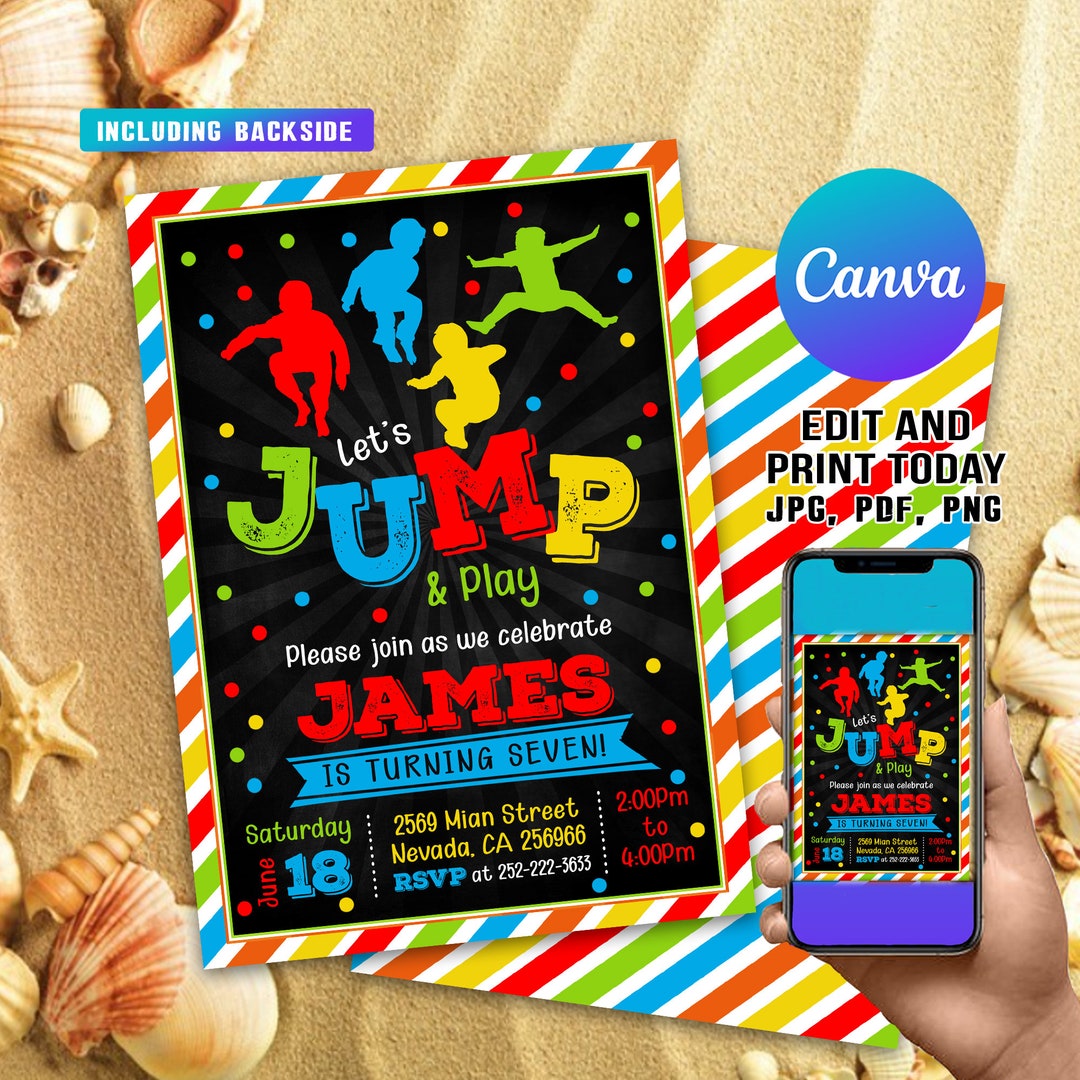 Editable Jump Invitation, Digital Jump Birthday Invite, Trampoline ...